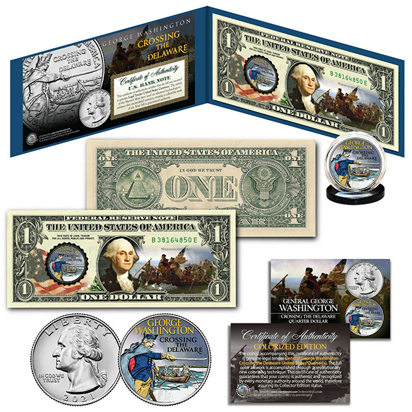 Washington Crossing the Delaware Historic 2021 Quarter Design $1 Bill ...