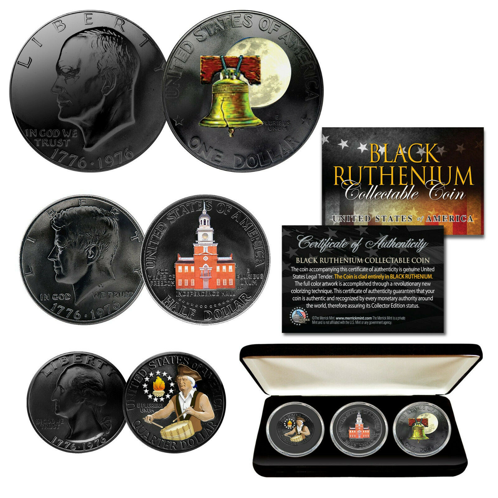 Spirit Of '76 Bicentennial 1776-1976 Colorized 3 Coin Set