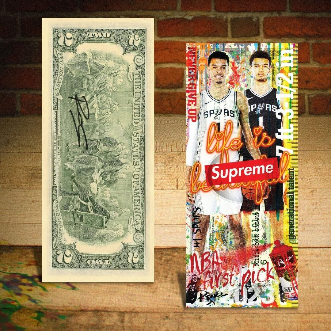 VICTOR WEMBANYAMA 1st NBA Pick SUPREME $2 Bill Pop Art SIGNED by Artist ...