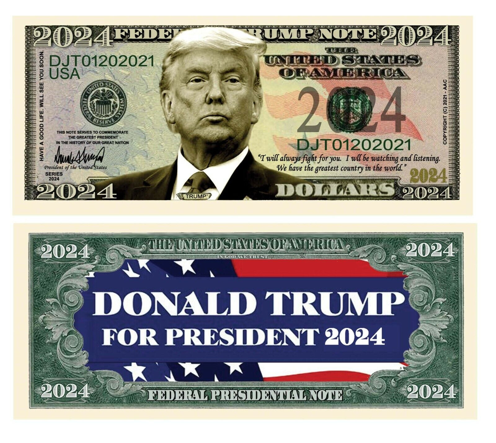 DONALD TRUMP FOR PRESIDENT 2024 Genuine Legal Tender Colorized $2 Bill