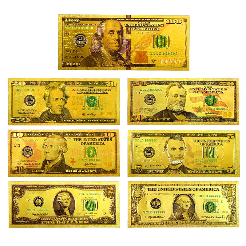 Set of All 7 Colorized U.S. Bills $1, $2, $5, $10, $20, $50 & $100