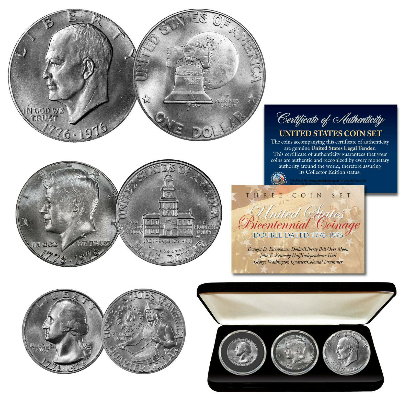 Spirit Of '76 Bicentennial 1776-1976 Colorized 3 Coin Set