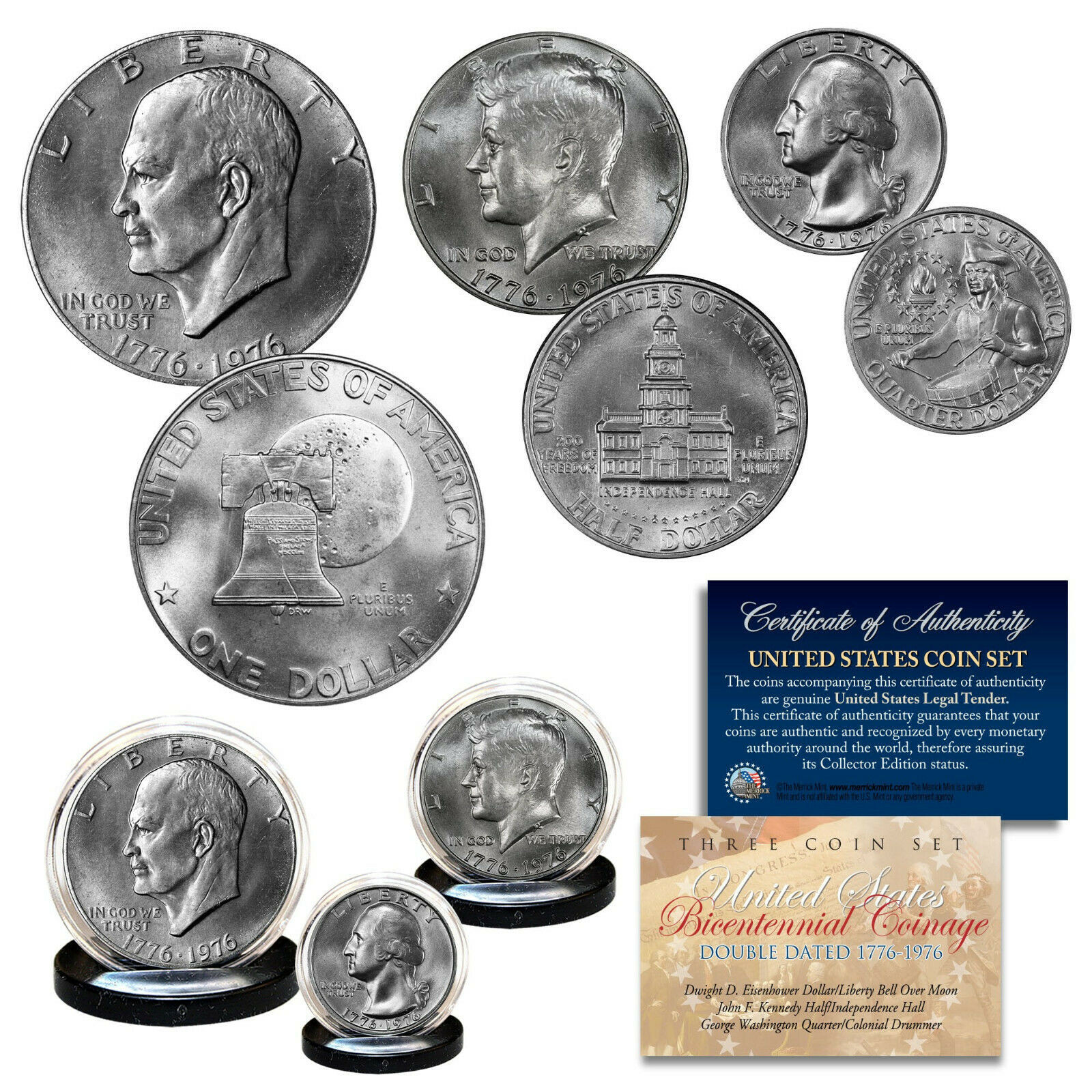 Spirit Of '76 Bicentennial 1776-1976 Colorized 3 Coin Set