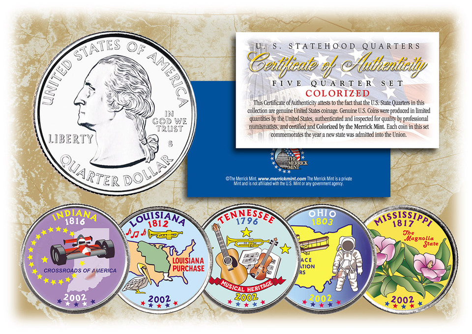 Colorized State Quarter Series by the Year