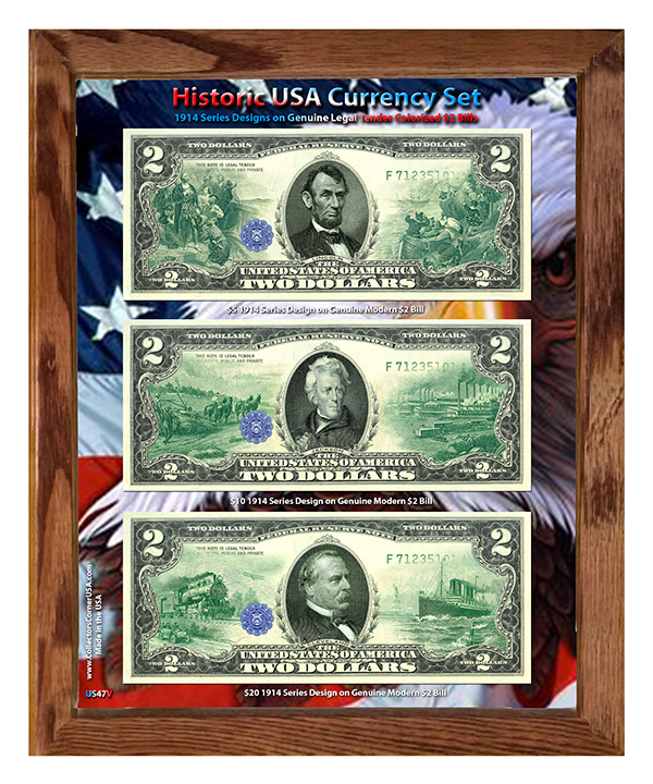 Historic U.S. Currency 1914 Series Designs Set 1 Colorized $2 Bill ...