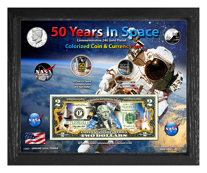 50 Years In Space Colorized Coin & Currency Set in 8" x 10" Frame