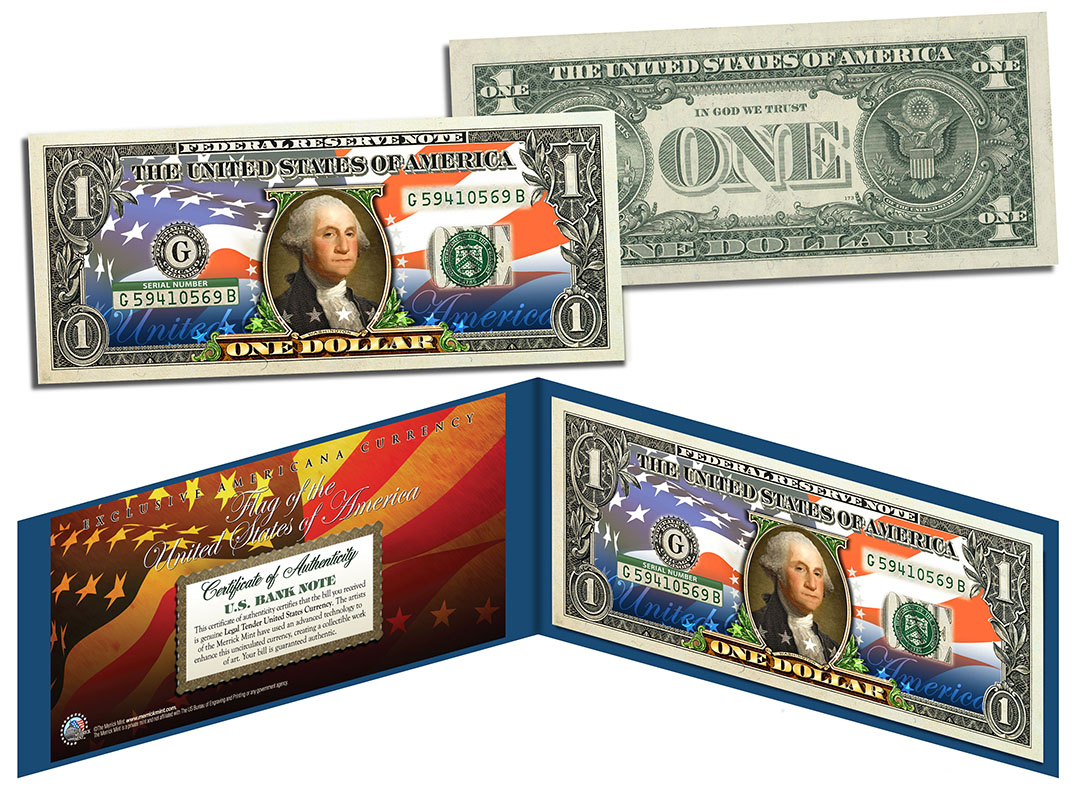 New Design Flag Colorized $1 Bill