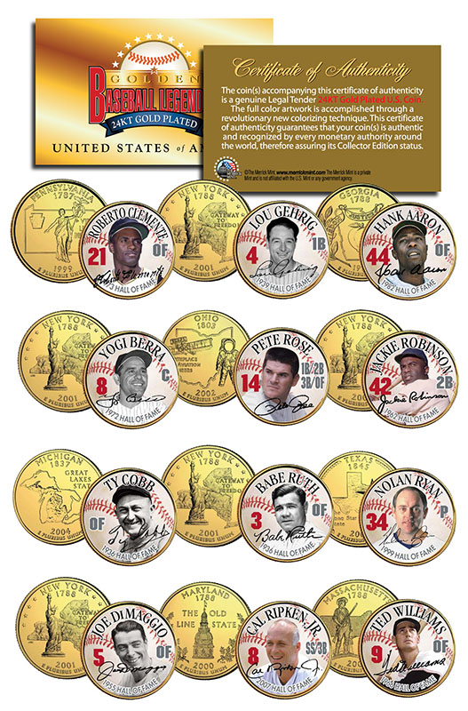 Golden Baseball Legends Hall Of Fame 12 Coin Set
