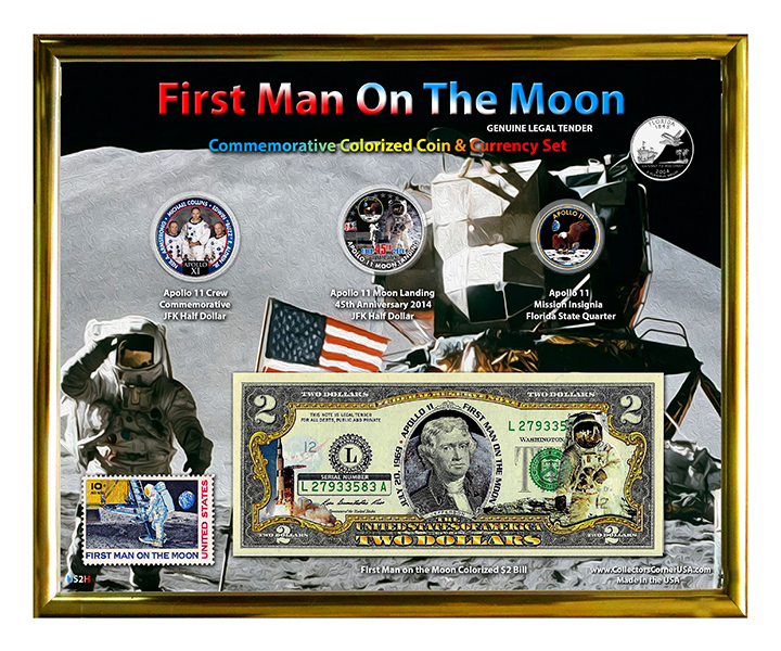 First Man On The Moon Colorized Coin & Currency Set & 1969 First Man on ...