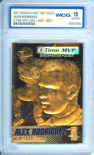 Alex Rodriguez 3x MVP 2007 23K Gold Sculptured Card Graded Gem Mint 10