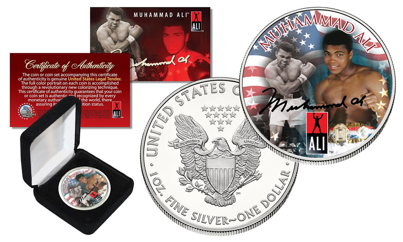 Muhammad Ali Colorized 1 Oz. U.S. Silver Eagle in Display Box