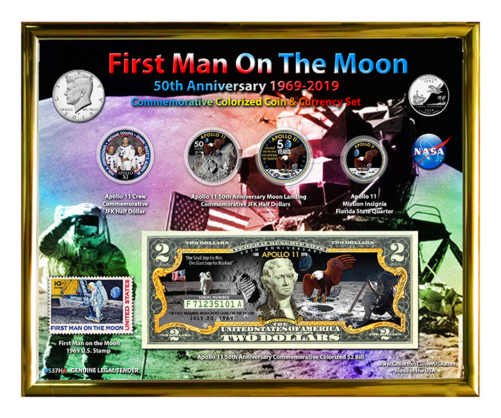 First Man On The Moon Apollo 11 Color 50th Anniversary Colorized Coin ...