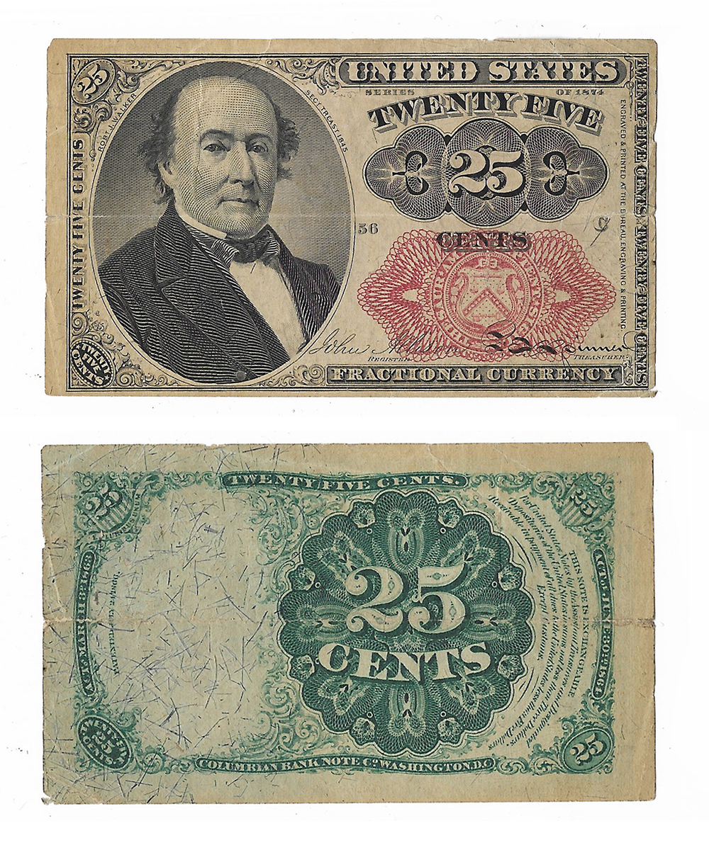 Post Civil War Fractional Currency 1874 25 Cent Note - B