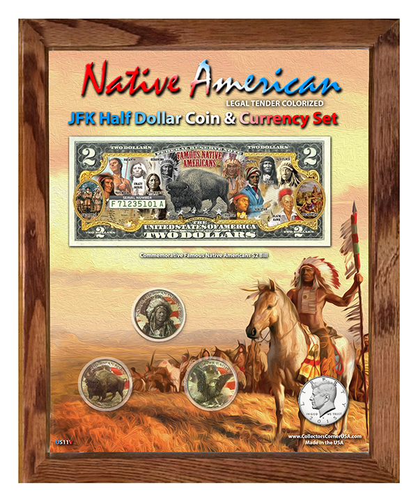 Native American Colorized Coin & Currency Set in 8" x 10" Frame - Portrait