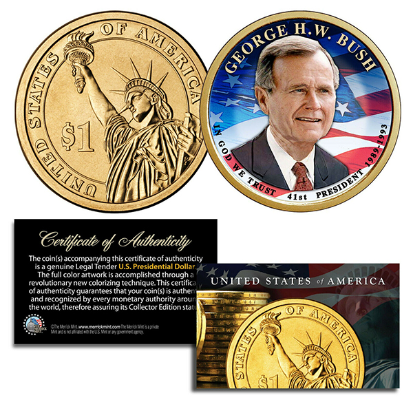 George H. W. Bush 41st President Colorized 2020 $1 Coin