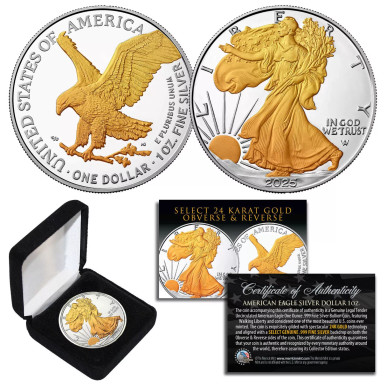 2025 American .999 Silver Eagle 1 Oz. Coin SELECT 24K GOLD Gilded 2 ...