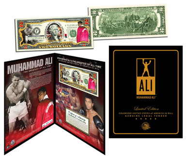 Muhammad Ali Custom Deluxe Folio Edition Colorized $2 Bill