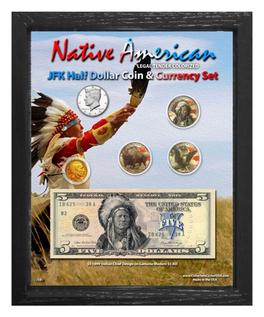 Native American Indian Chief Colorized Coin & Currency Set in 8" x 10 ...