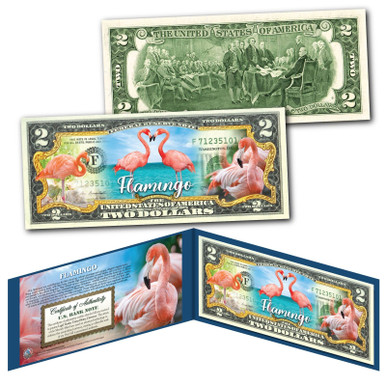 FLAMINGO Famous Pink Bird Colorized U.S. $2 Bill
