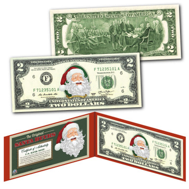 THE ORIGINAL SANTA BUCKS Santa Claus Christmas Keepsake U.S. $2 Bill in ...