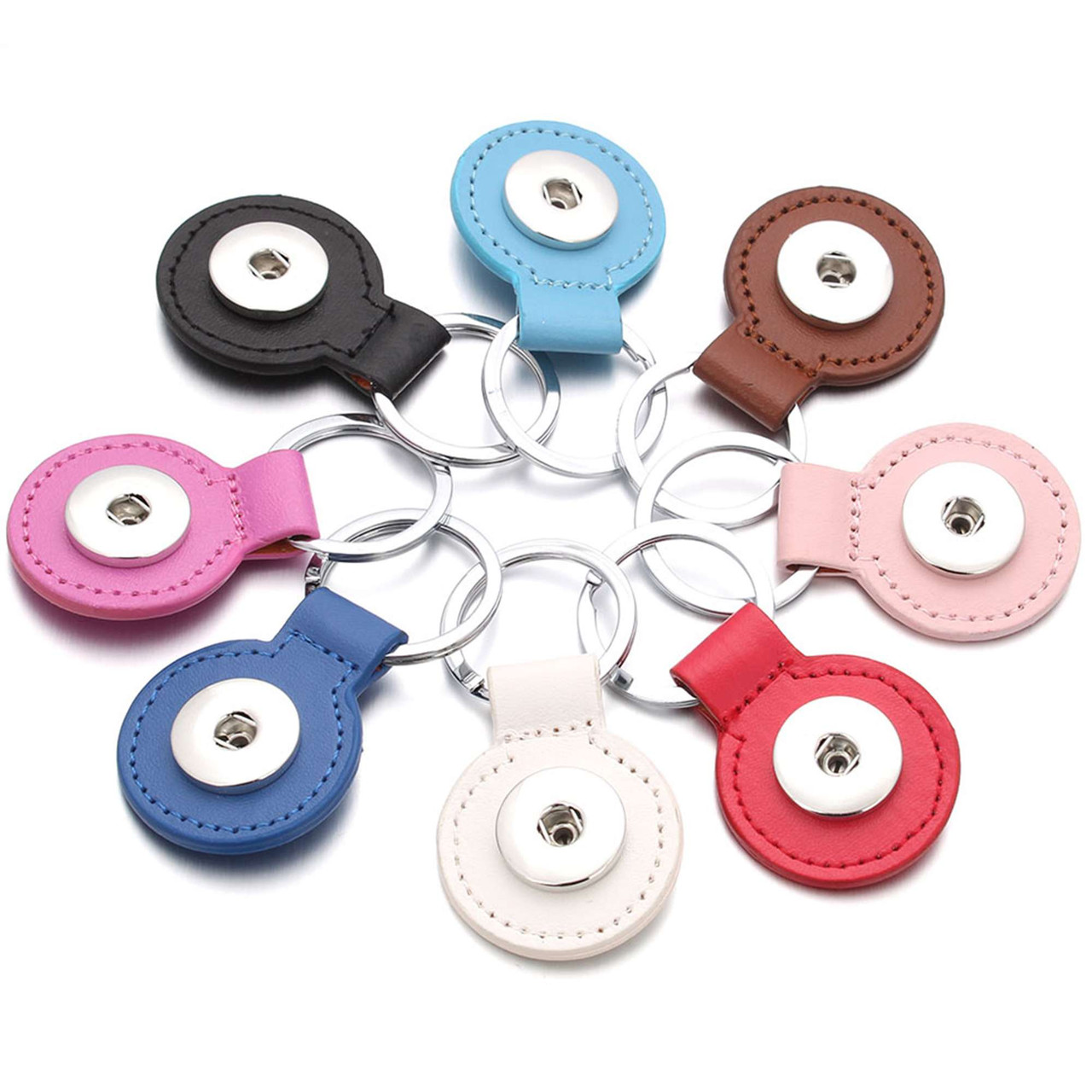 Red Leather snap jewelry car key ring - Round Snap Keychain