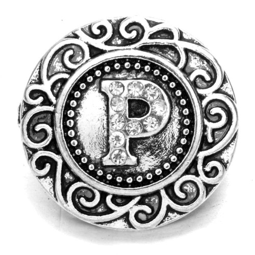 Rhinestone Letter P snap jewelry initial charm button