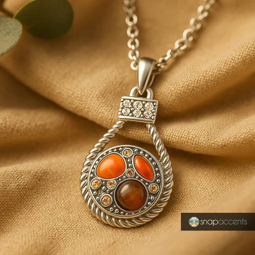 Snap Set - Silver Metal Necklace, 1 Brown Snap (#01) | Snap Jewelry ...