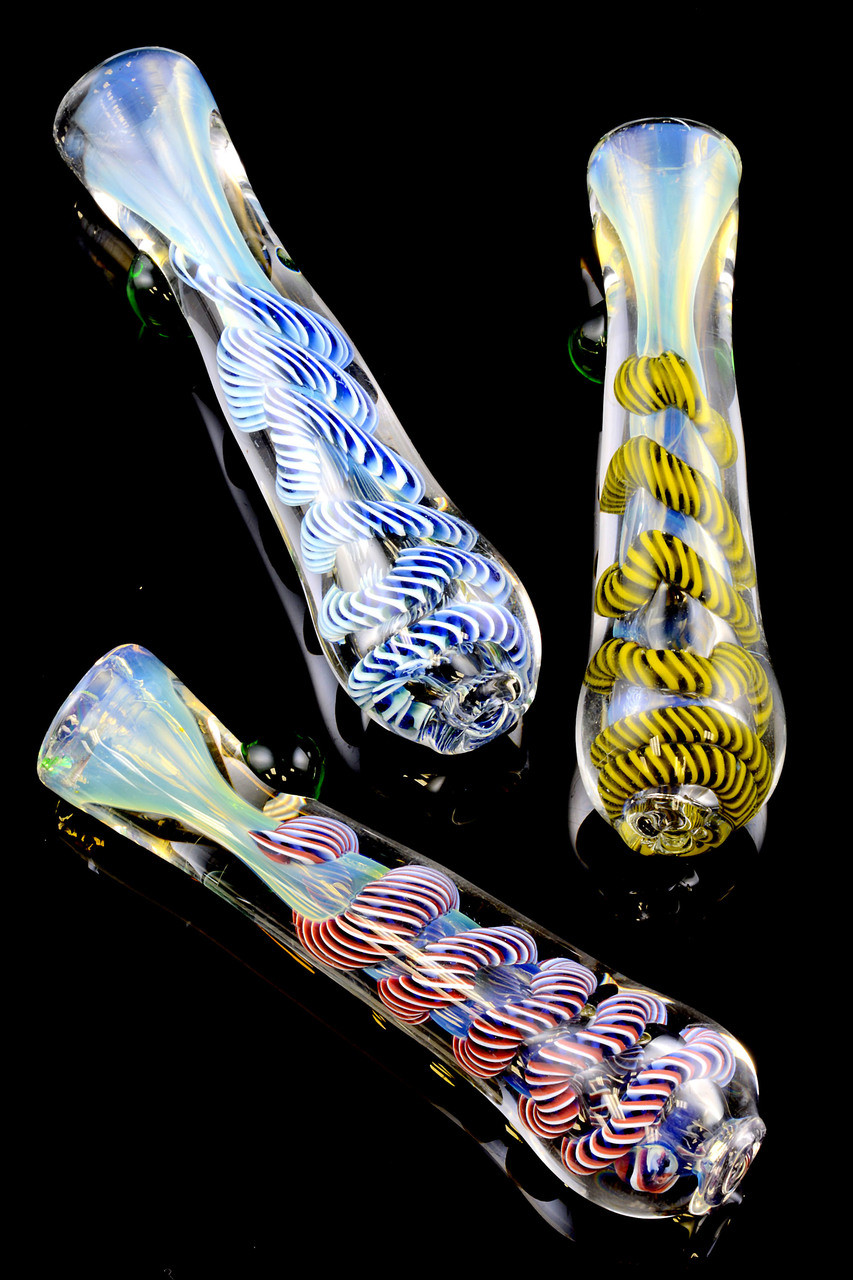 Color Changing Striped Glass Chillum - C0202 | Wholesale Thick Glass Pipes
