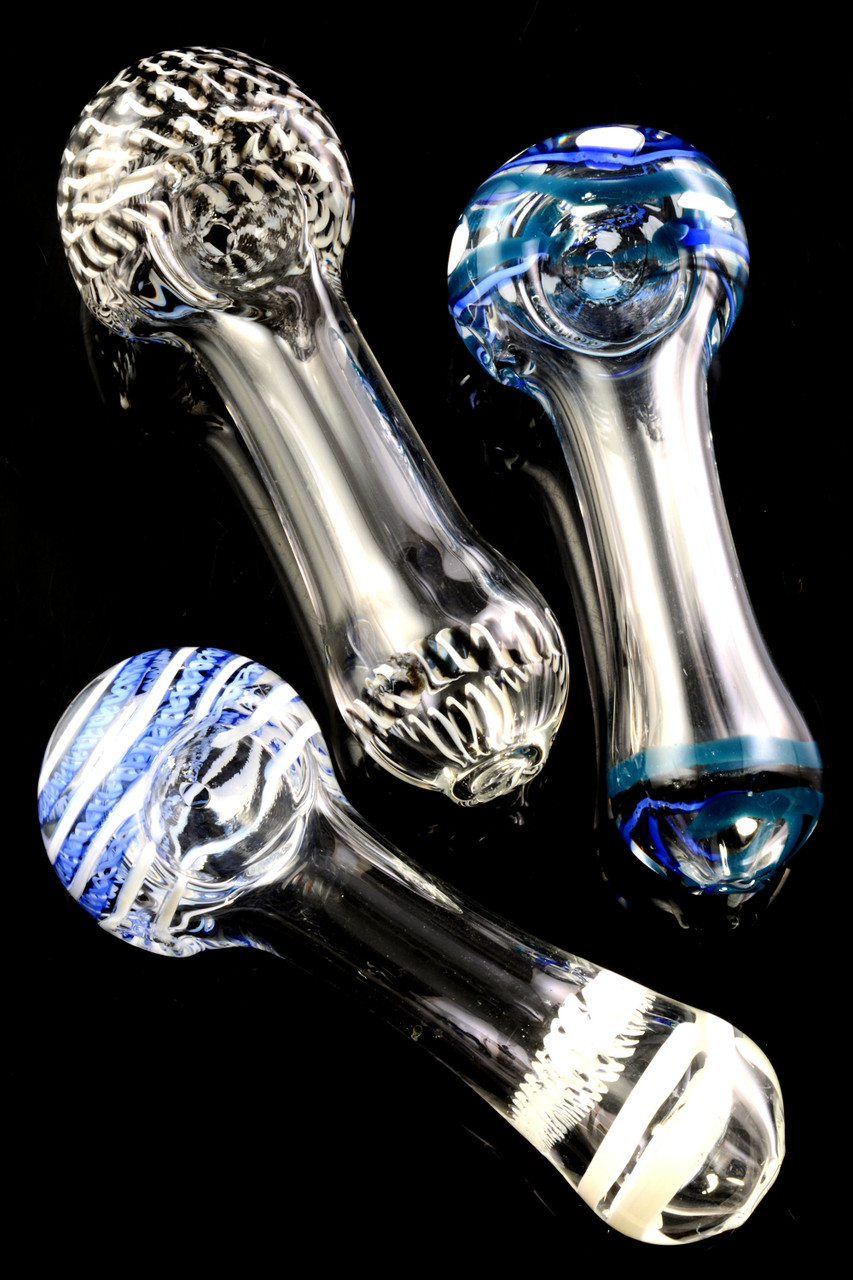 Clear Multicolor Striped Glass Pipe - P2070 | Bulk Smoke Shop Accessories