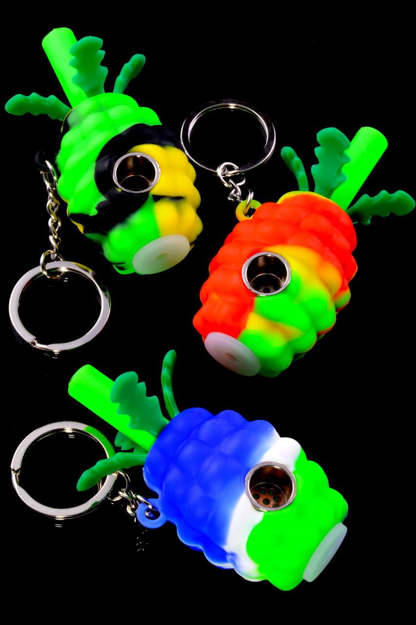 Colorful Silicone Pineapple Keychain Pipe - P2316 | Bulk Rubber Pipes