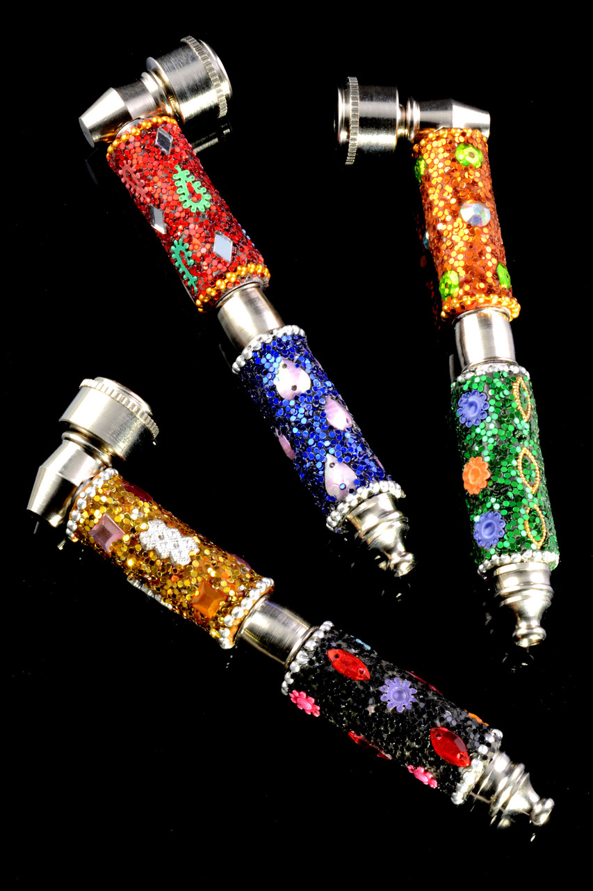 Colorful Bedazzled Metal Pipe with Cap - MP219 | Wholesale Metal Pipes