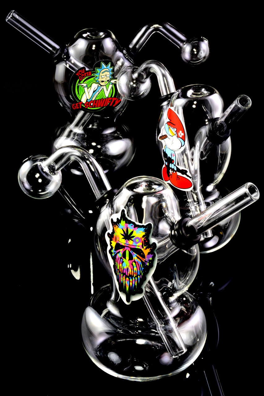 (US Made) Thick Glass Pear Shaped Oil Burner Rig with Sticker Decal ...