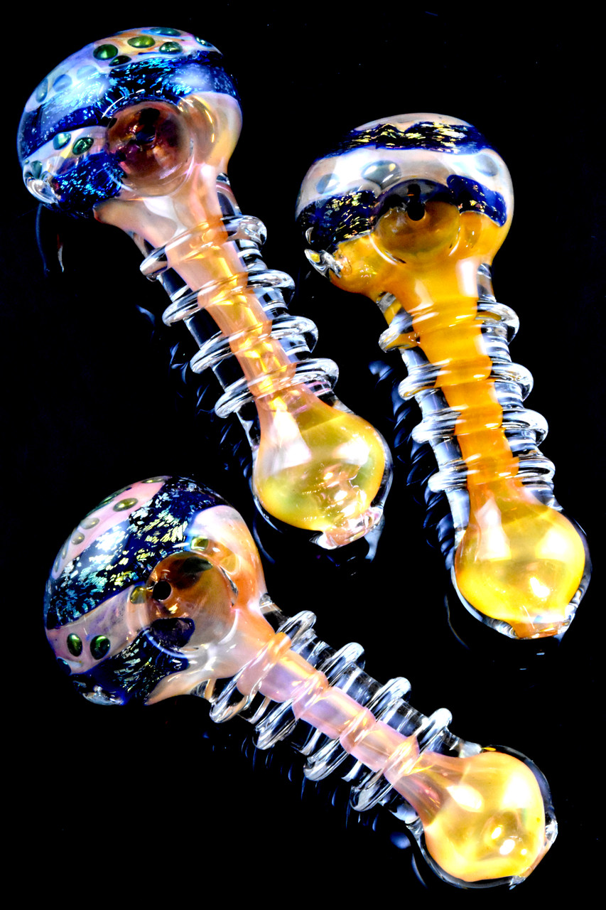 Swirl Striped Dichro Gold Fumed Color Changing Glass Pipe - P2669 ...