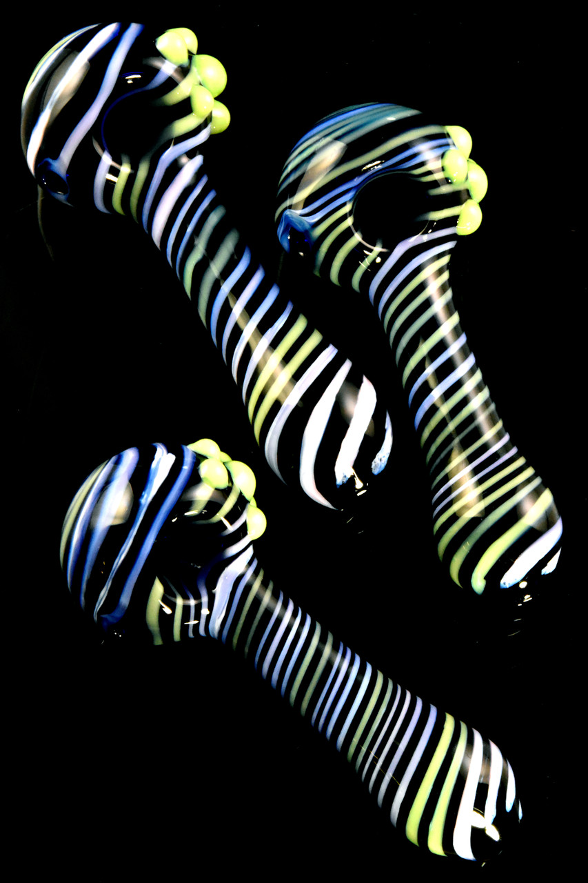 Neon Spiral Striped Colored Glass Pipe - P2672 | Bulk Spoon Hand Pipes