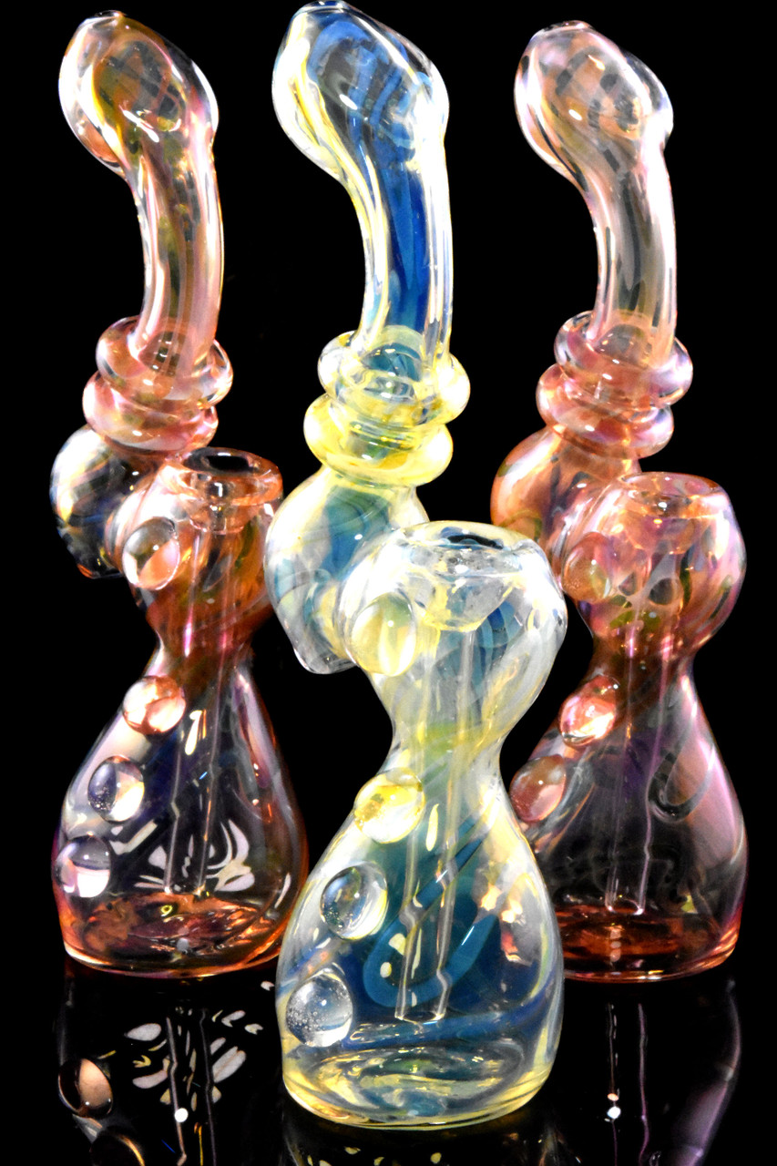 Large Gold Fumed Color Changing Glass Sherlock Bubbler - B1366 ...