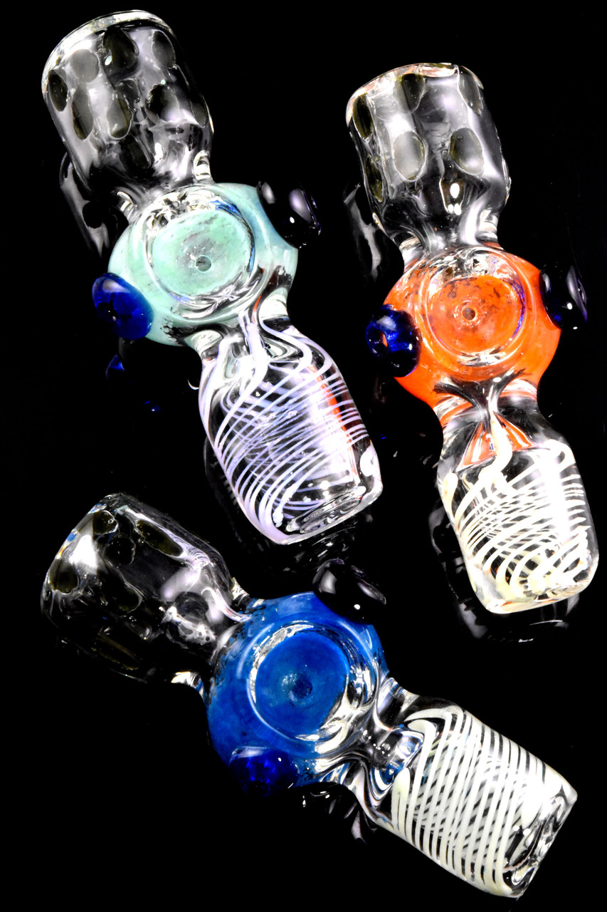 Unique Swirl Striped Frit Dot Clear Glass Pipe - P2812 | Bulk Hand Pipes