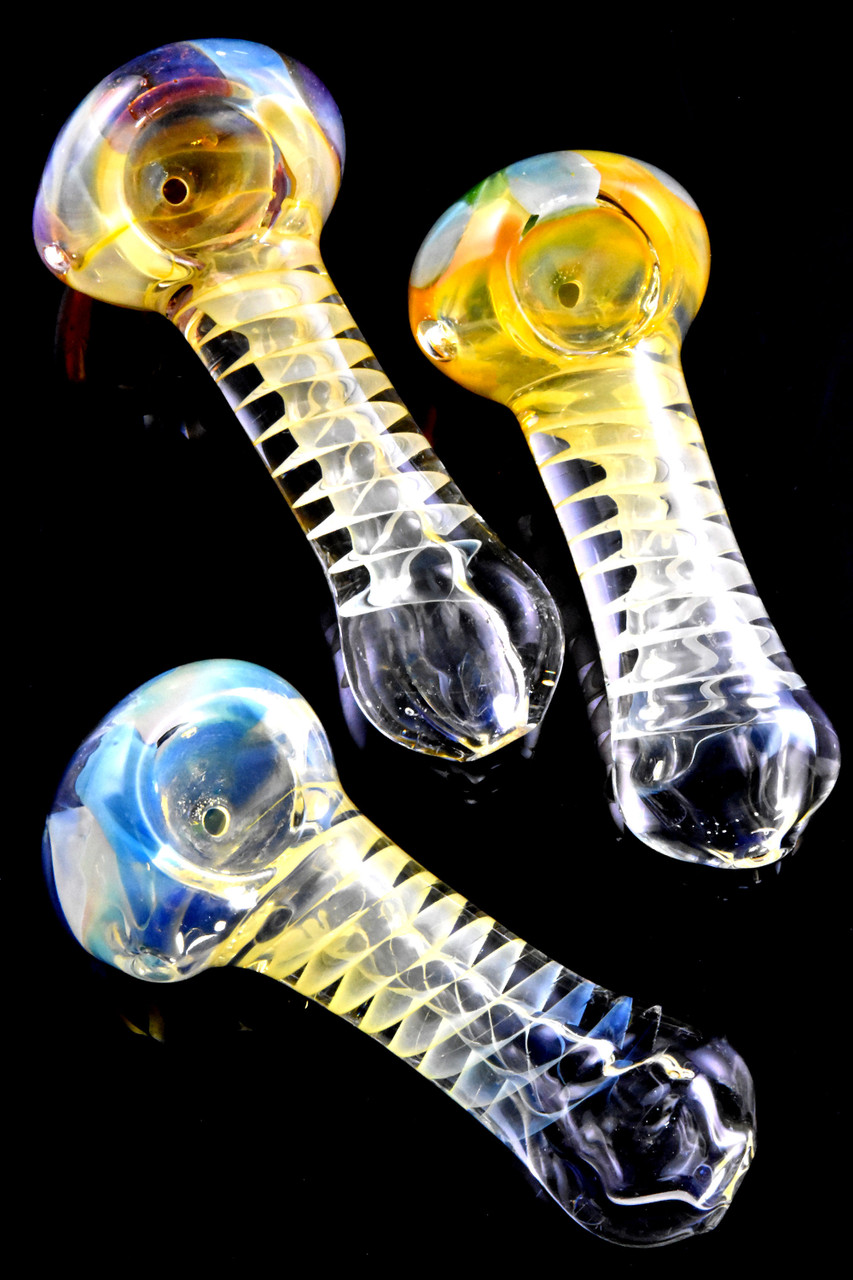 Small Spiral Color Changing Fumed Glass Pipe - P2837 | Bulk Spoon Pipes
