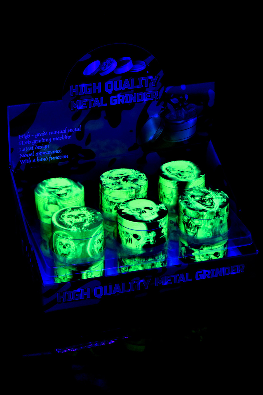50mm 4 Part Glow in the Dark Skull Metal Grinder - G0455 | Wholesale
