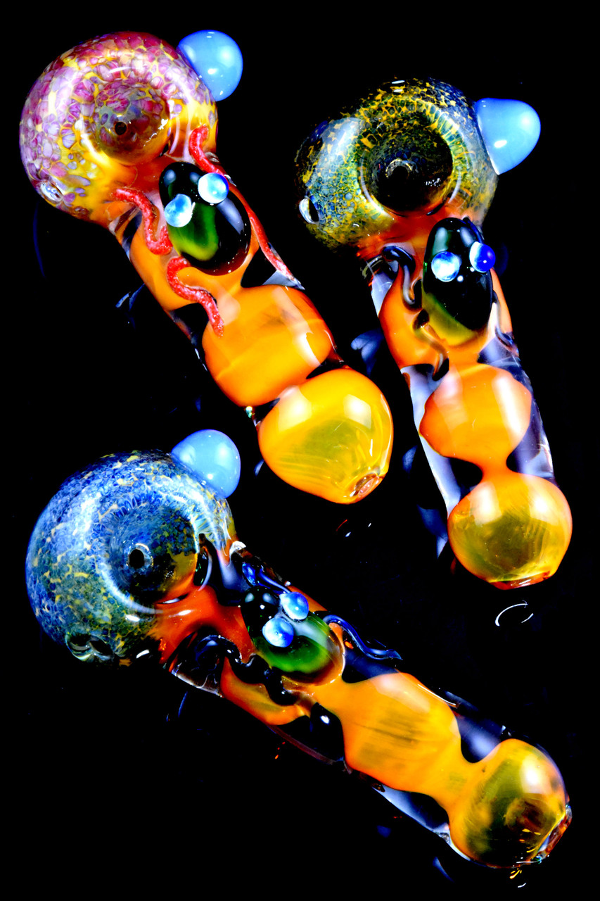 Gold Fumed Frit Chambered Frog Glass Pipe - P2898 | Wholesale Smoking ...
