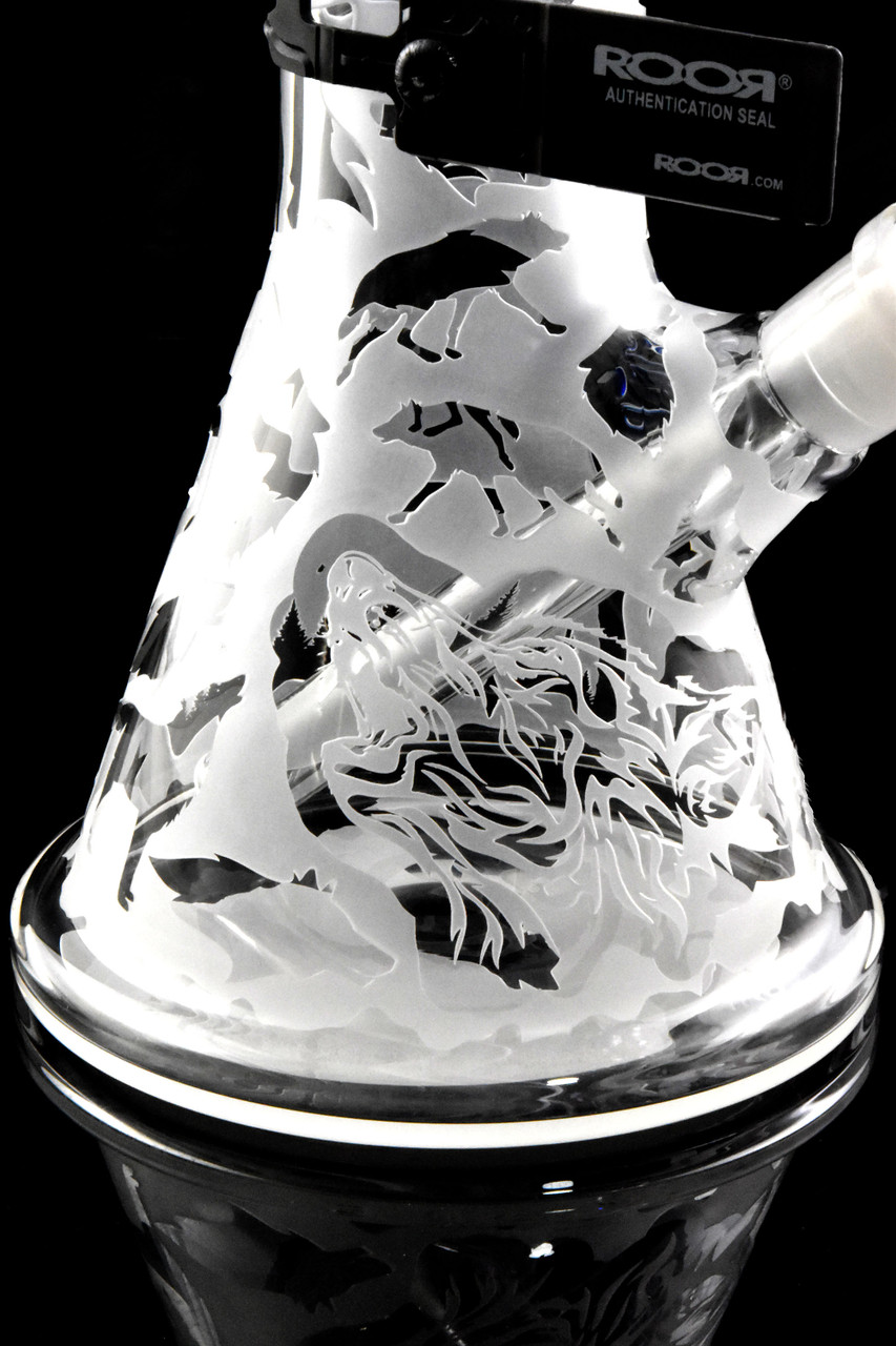 RooR Limited Edition 18" Sandblasted Glass Blue Wolf Beaker Water Pipe ...