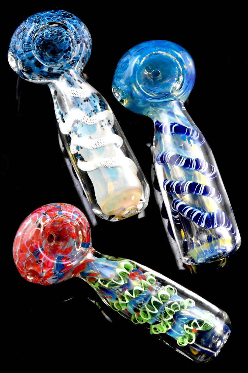 Small Spiral Striped Frit Color Changing Glass Pipe - P2993 | Wholesale ...