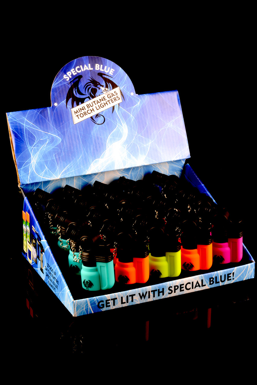 20 Pc Special Blue Mini Rubber Torch Lighter Display - L0161 | Bulk ...