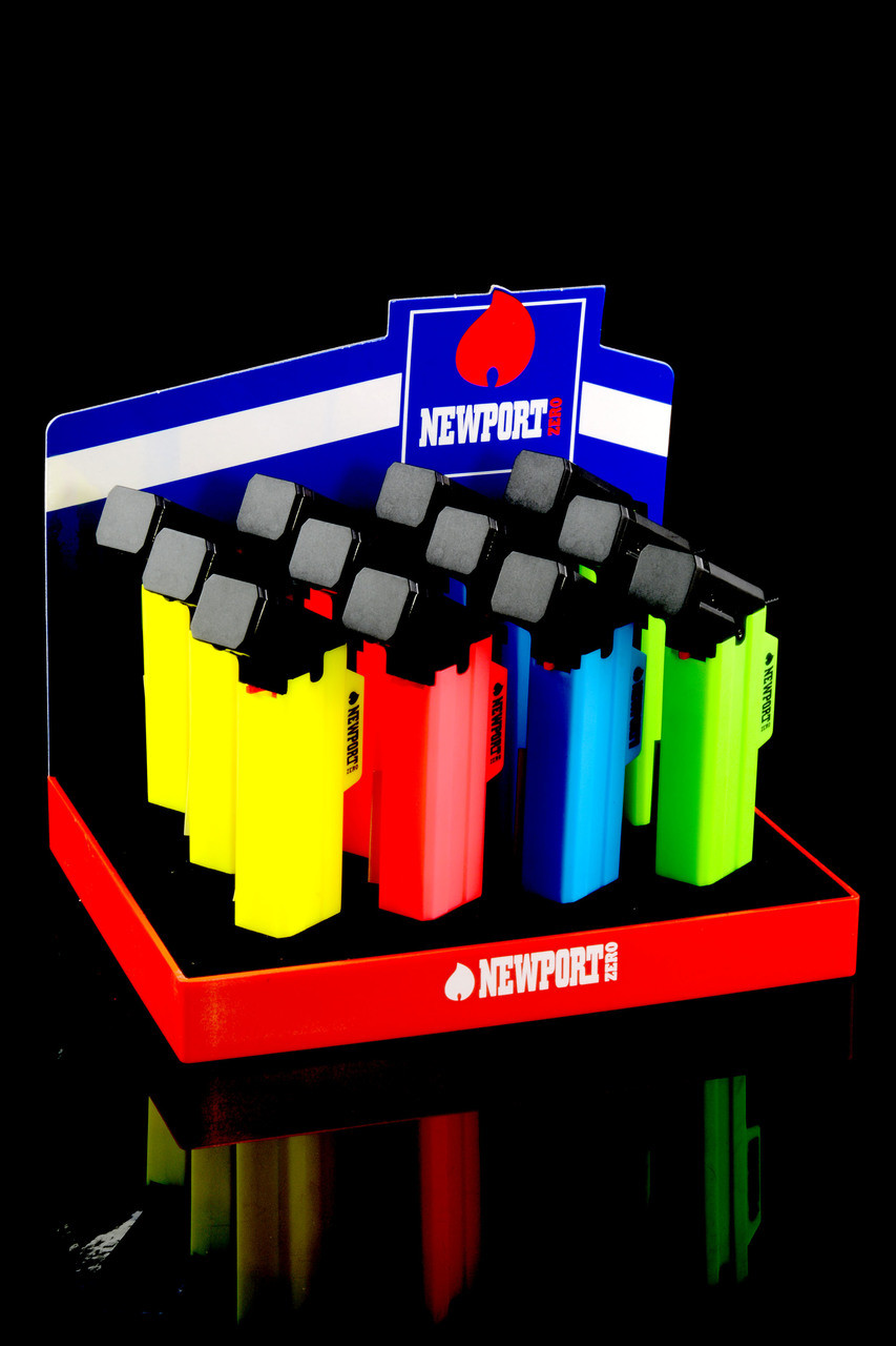 12 Pc Large Neon Newport Torch Gun Lighter Display - L0180