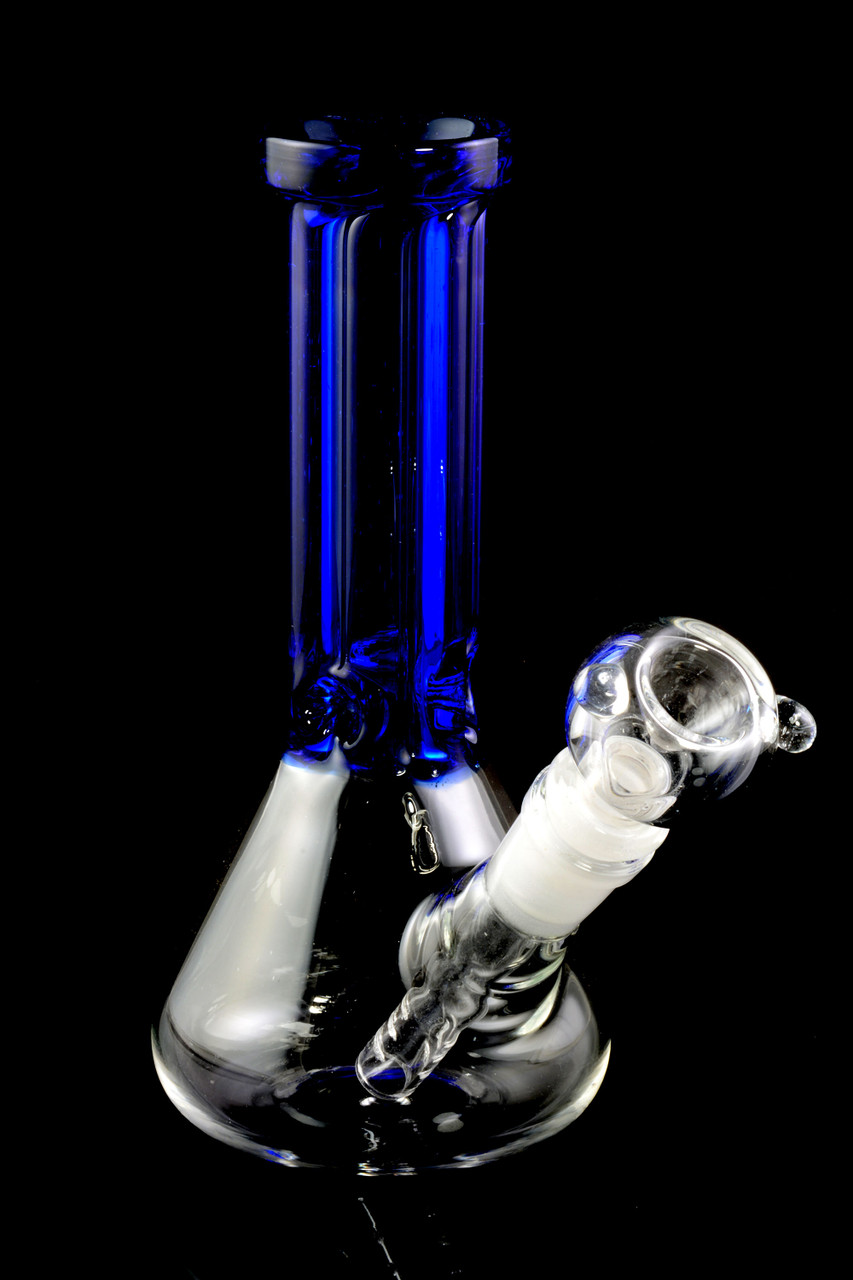 Small Reeded Blue and Clear Glass Water Pipe - WP1775
