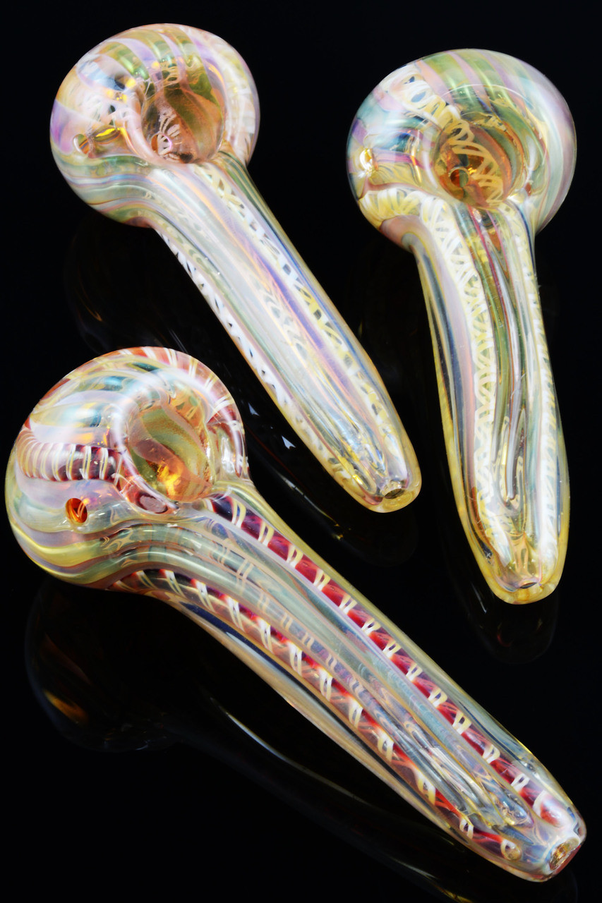 Gold Fumed Striped Glass Pipe - P1157 | Wholesale Spoon Pipes