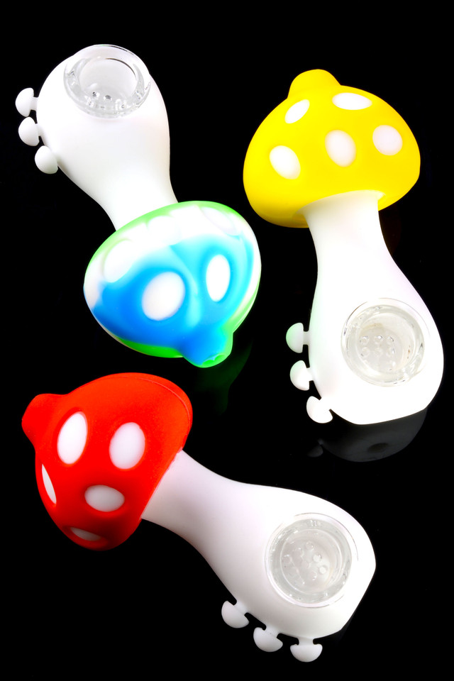 Colorful Mushroom Silicone Pipe with Glass Bowl - P2398 | Wholesale ...