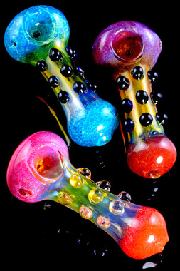 Color Changing Silver Fumed Frit Marbles Glass Pipe - P2385 | Glass ...