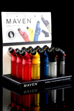 15 Pc Maven Alpha Transparent Torch Lighter Display - L0259 | Wholesale ...