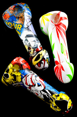 Decal Design Glass Phallus Pipe - P2985 | Wholesale Adult Smoking Pipes