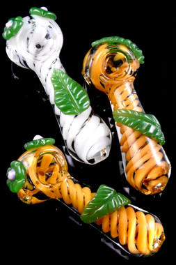 Spiral Striped Flower Leaf Glass Pipe - P2990 | Bulk Smoke Shop Supplies